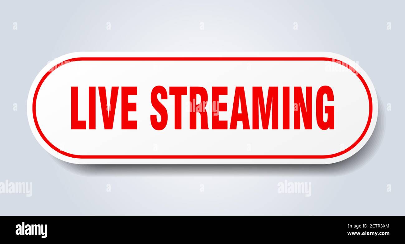 live streaming sign. rounded isolated sticker. white button Stock ...