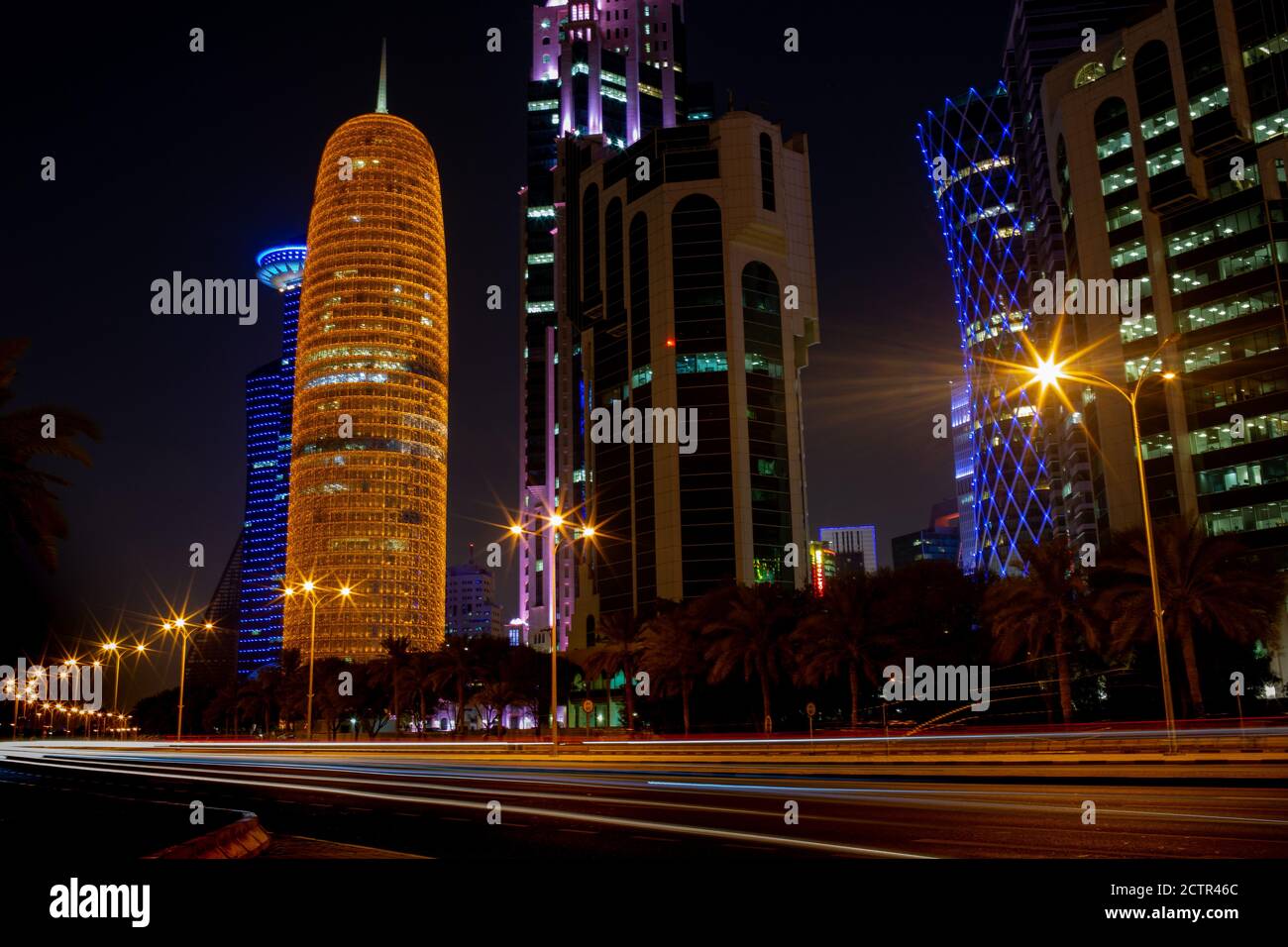 Doha city skyline during night Stock Photo - Alamy