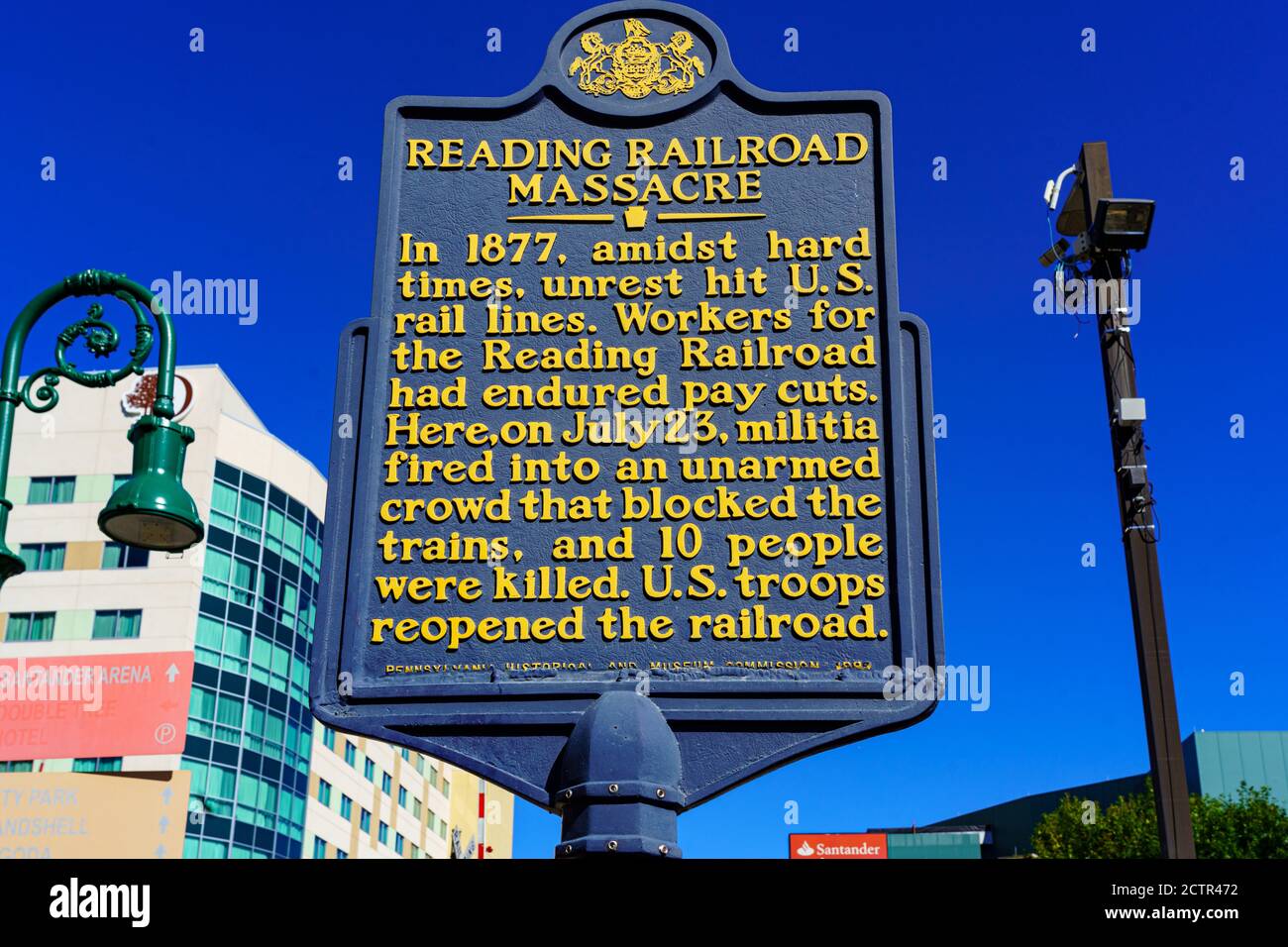Reading, PA, USA - September 19, 2020: An historical marker sign noting ...
