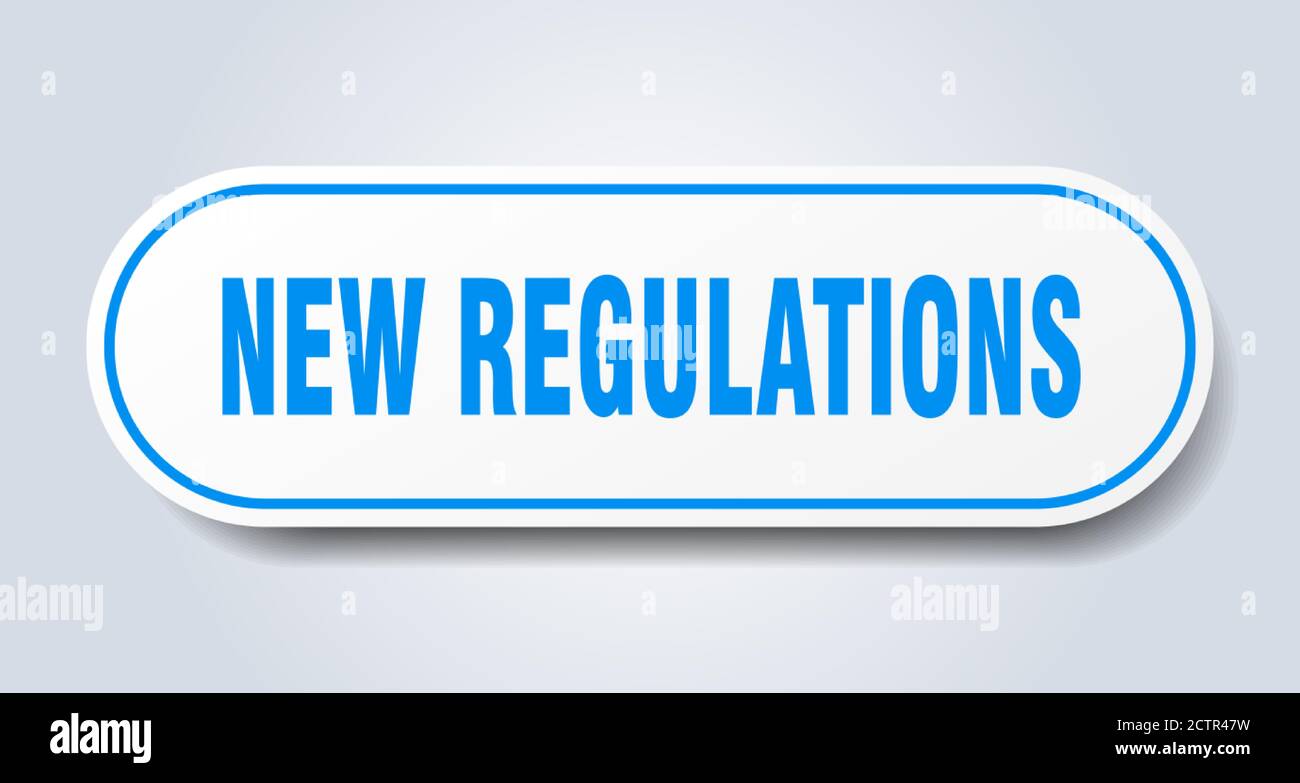 new regulations sign. rounded isolated sticker. white button Stock ...