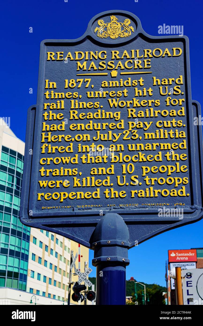 Reading, PA, USA - September 19, 2020: An historical marker sign noting ...