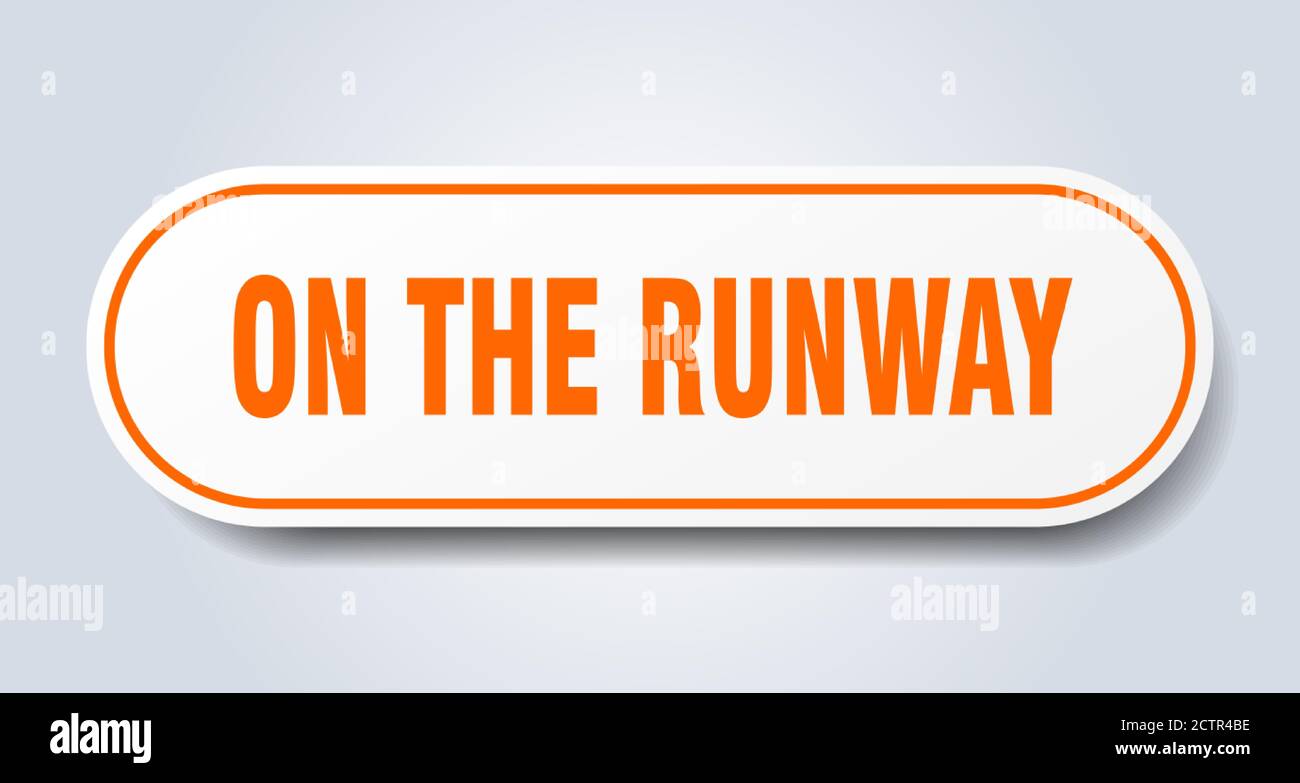 on the runway sign. rounded isolated sticker. white button Stock Vector ...