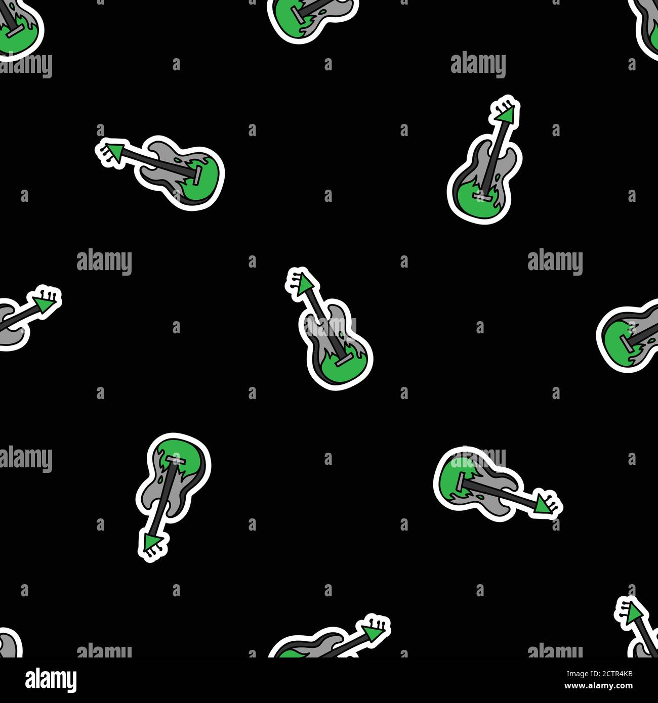 Cute punk rock guitar background vector pattern. Grungy alternative ...