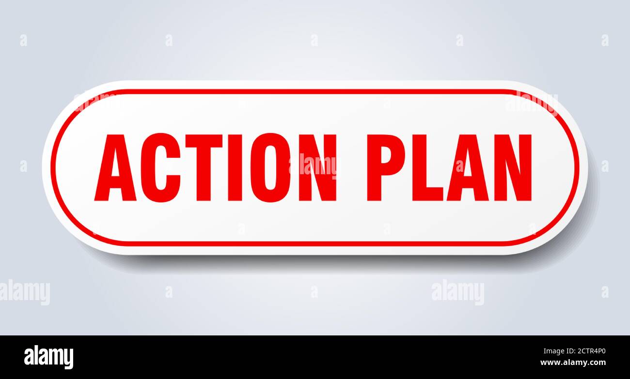 action plan sign. rounded isolated sticker. white button Stock Vector ...