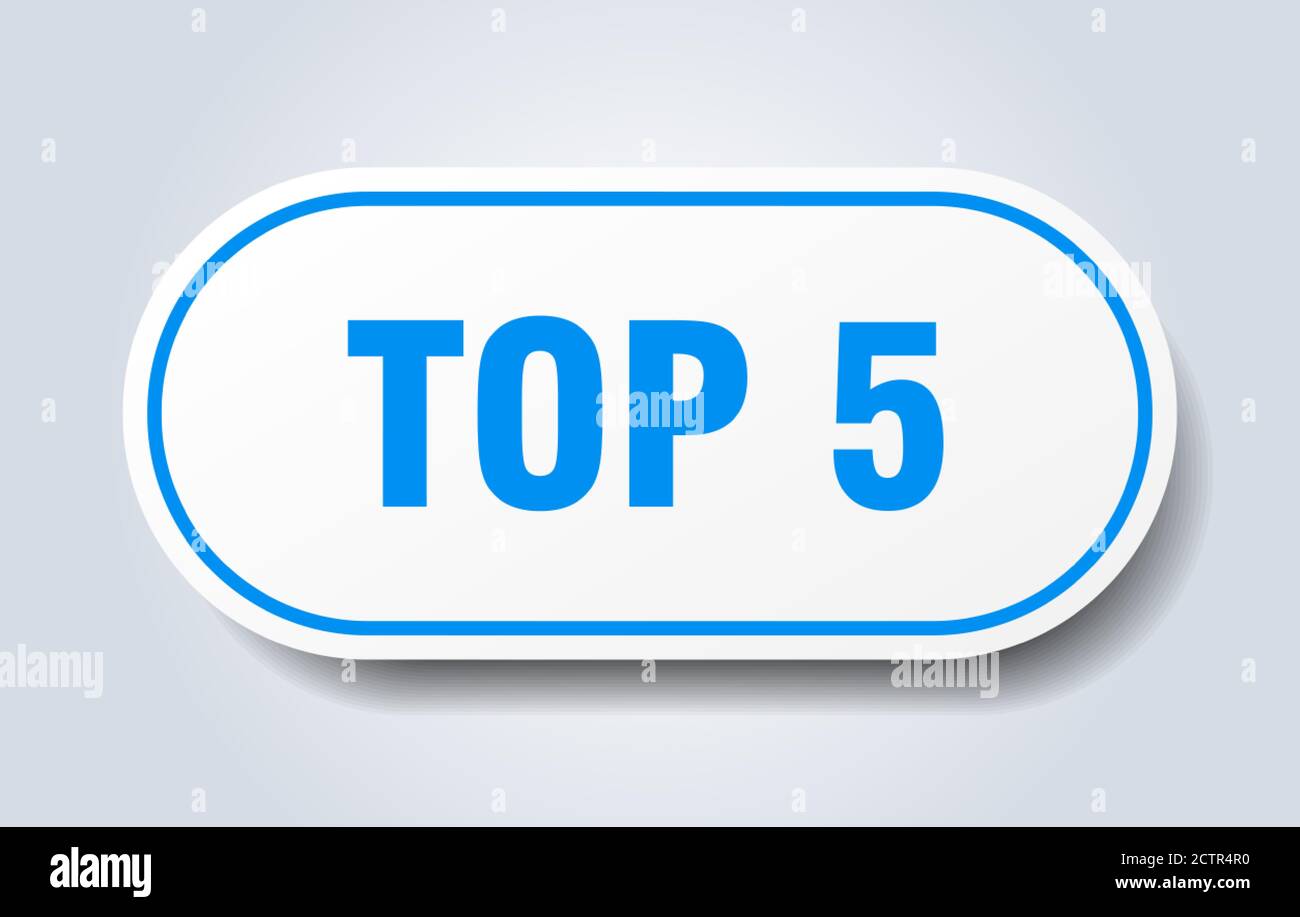 top 5 sign. rounded isolated sticker. white button Stock Vector Image ...