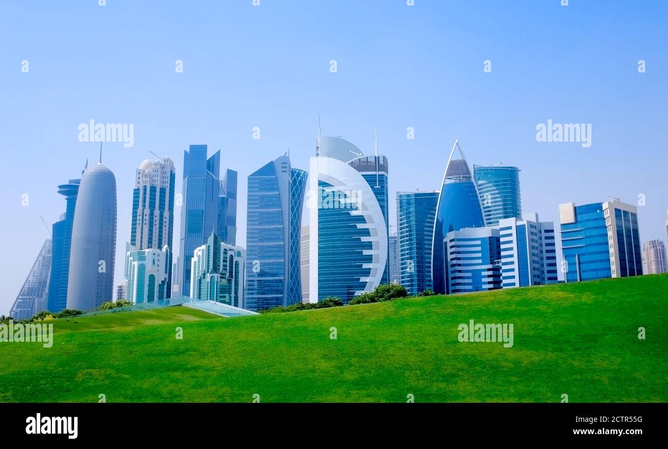 Qatar capital city Doha skyline with high rise buildings Stock Photo ...