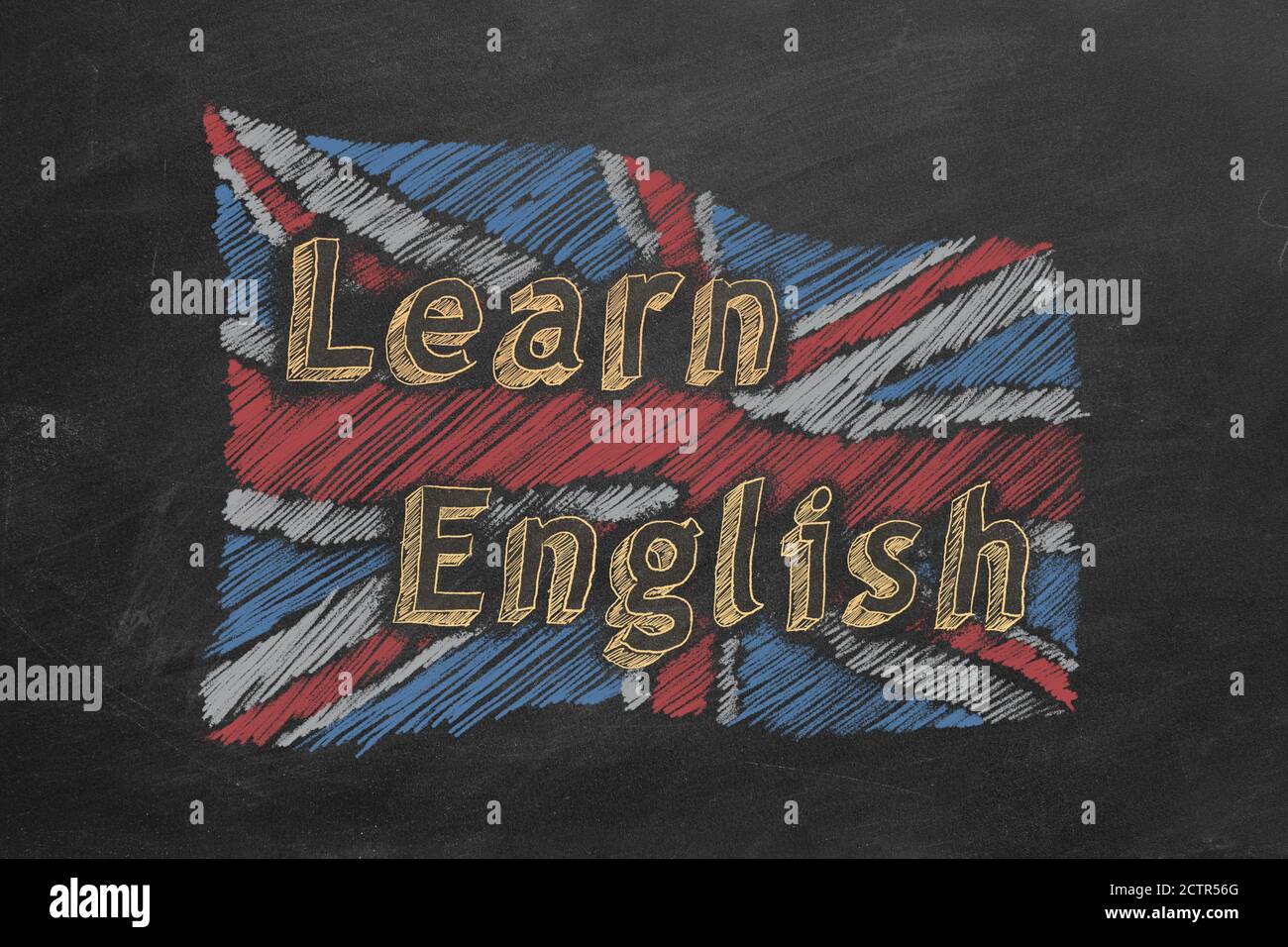 Hand drawing british flag with text LEARN ENGLISH on blackboard Stock ...
