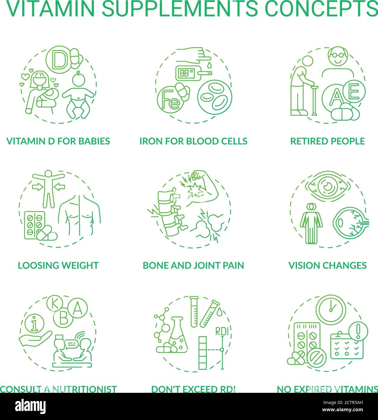 Vitamin supplements concept icons set Stock Vector Image & Art - Alamy