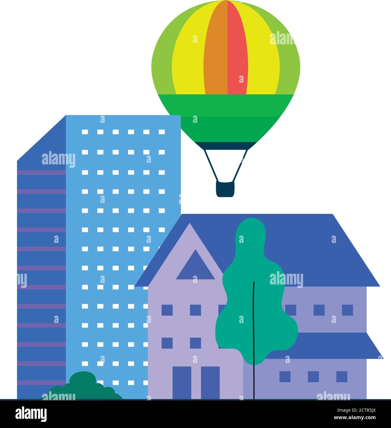 hot air balloon house building and tree vector design Stock Vector ...