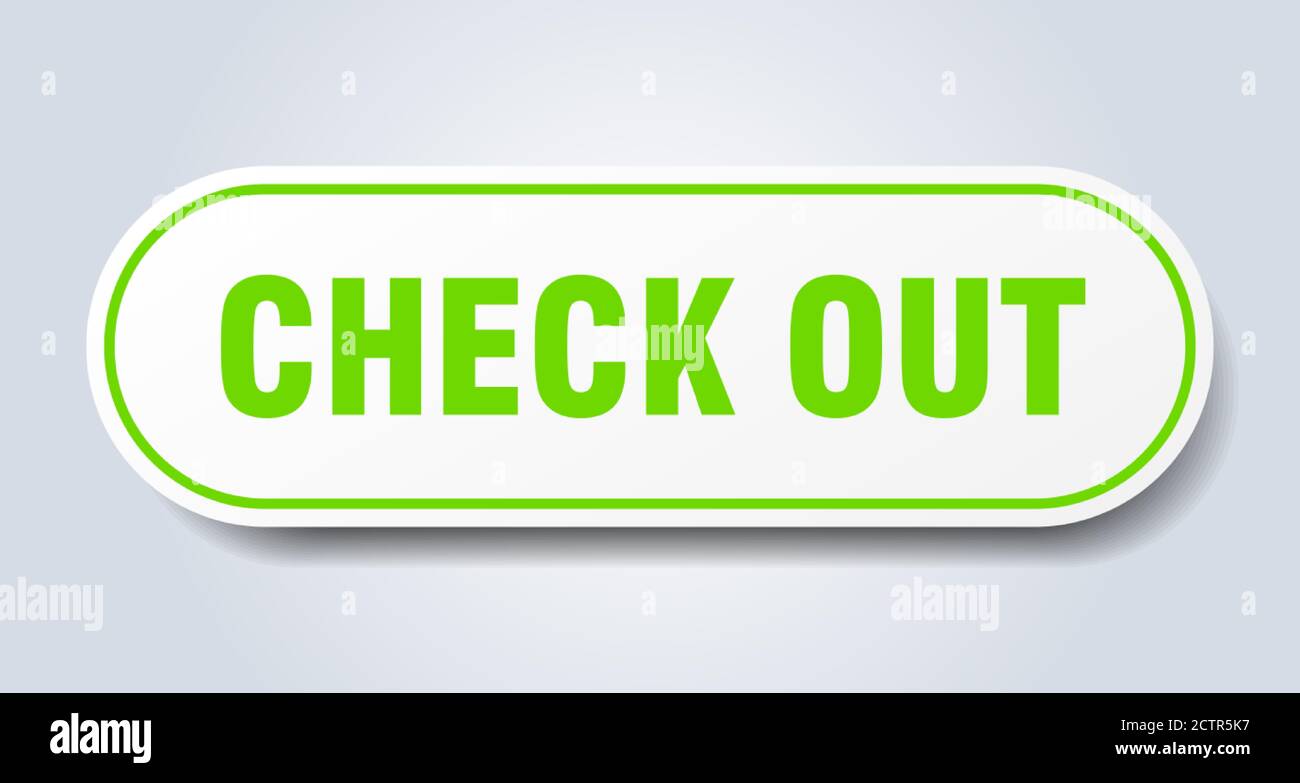 check out sign. rounded isolated sticker. white button Stock Vector ...