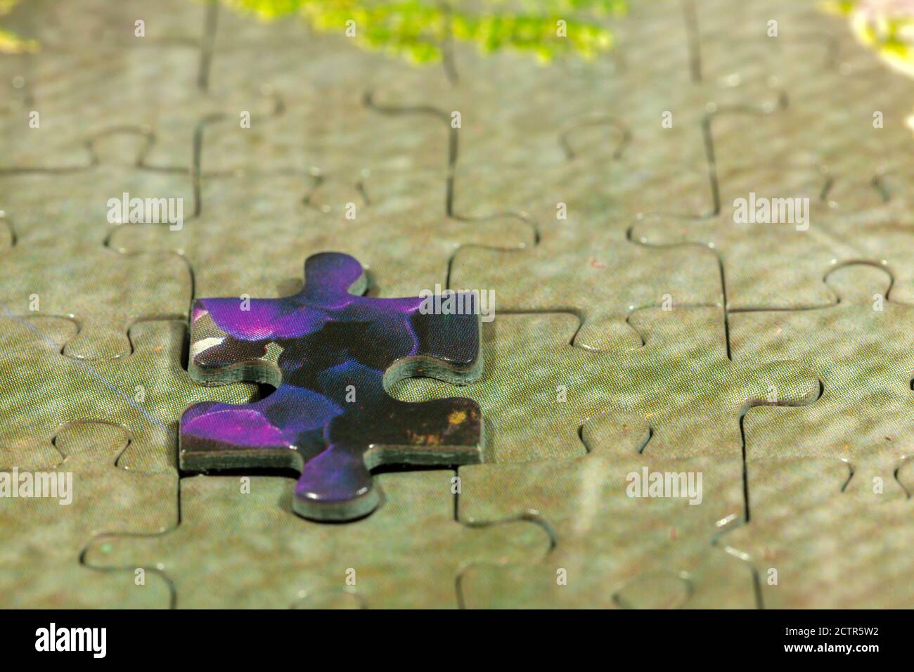 Disassembled puzzle with a last wrong piece impossible to fill Stock ...