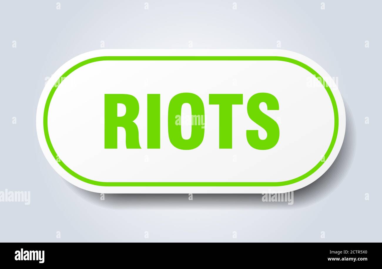 riots sign. rounded isolated sticker. white button Stock Vector Image ...