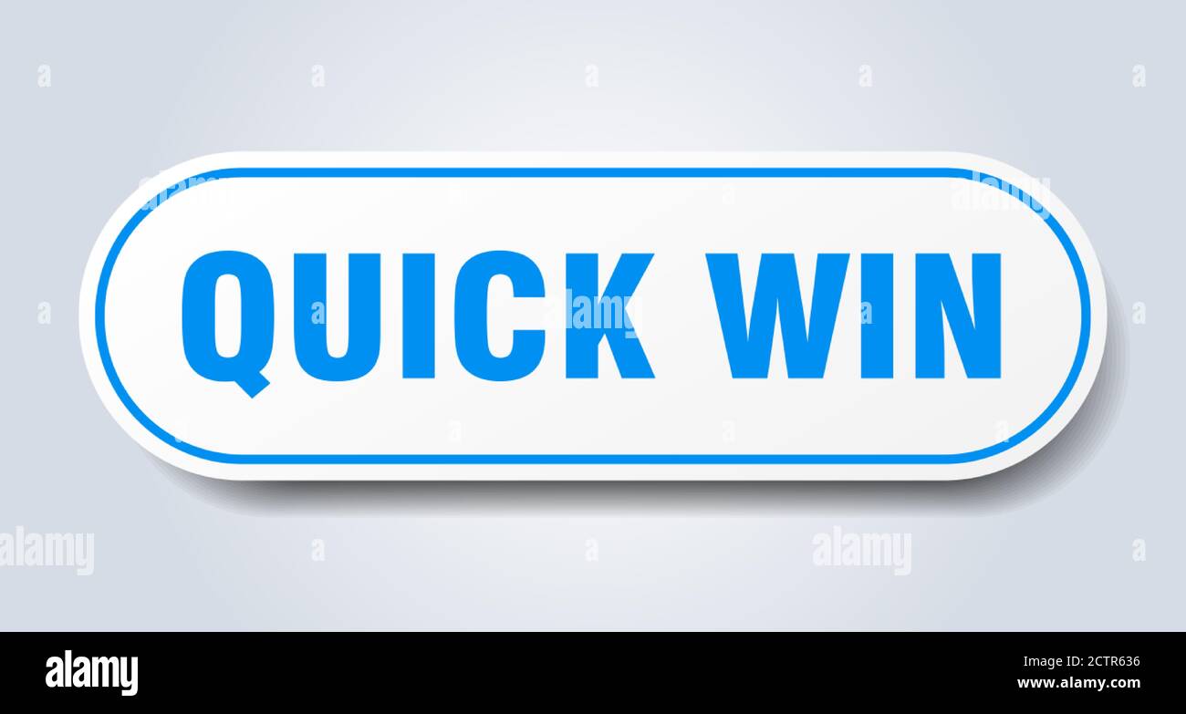 quick win sign. rounded isolated sticker. white button Stock Vector ...