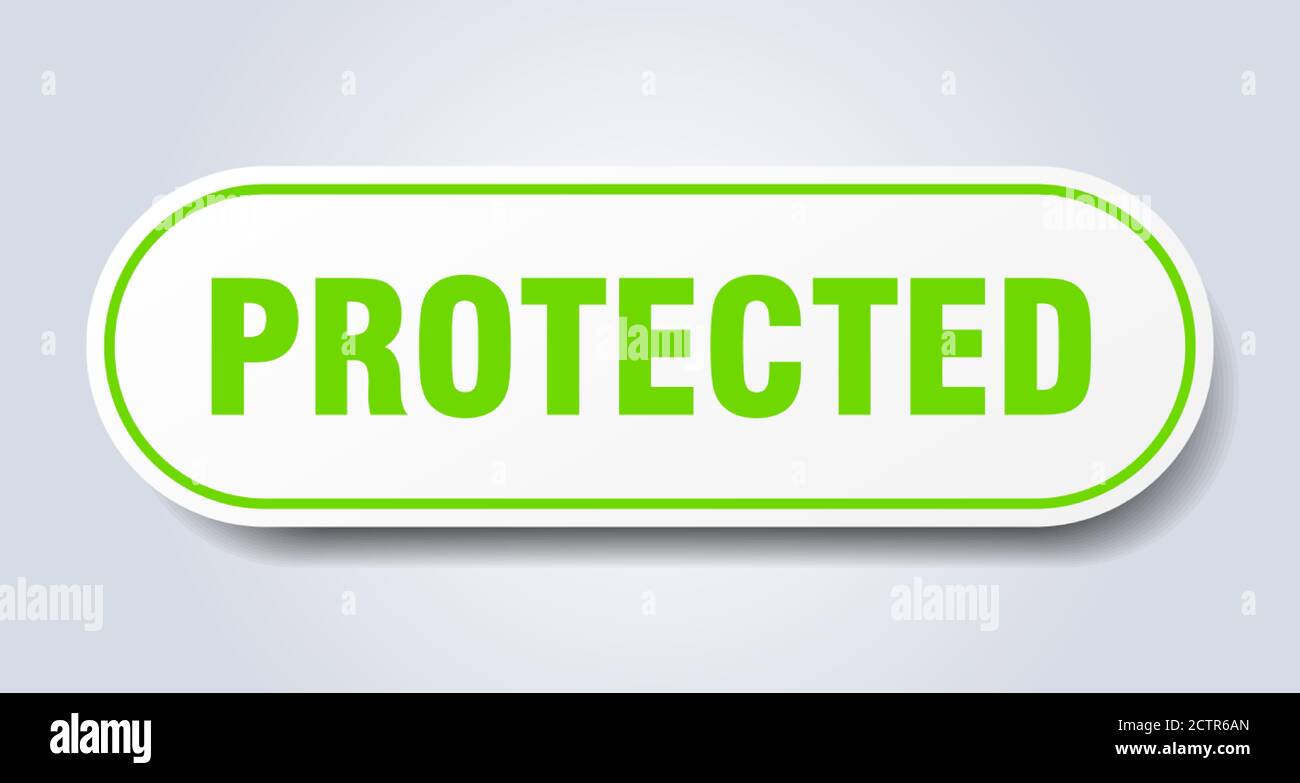 protected sign. rounded isolated sticker. white button Stock Vector ...
