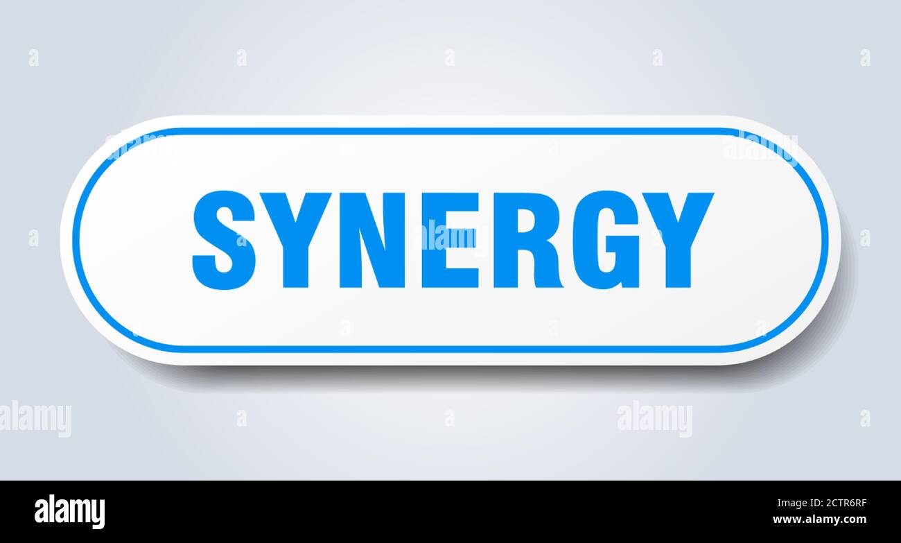 synergy sign. rounded isolated sticker. white button Stock Vector Image ...