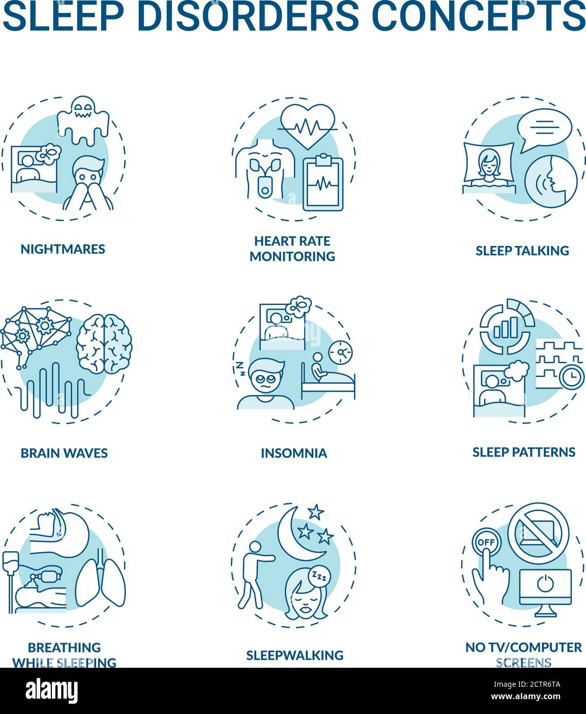 Sleep disorder turquoise concept icons set Stock Vector Image & Art - Alamy