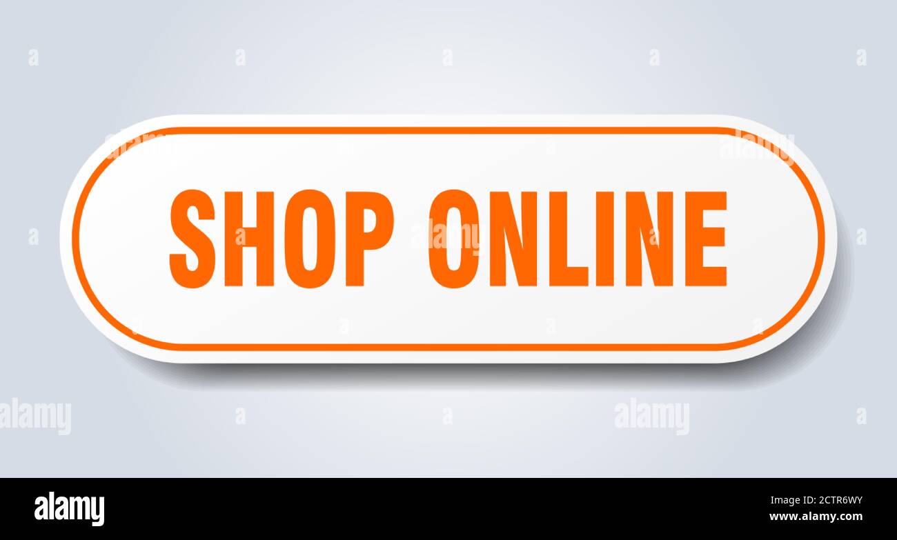 shop online sign. rounded isolated sticker. white button Stock Vector ...