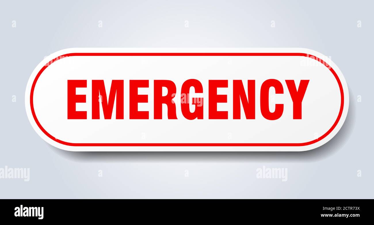 emergency sign. rounded isolated sticker. white button Stock Vector ...
