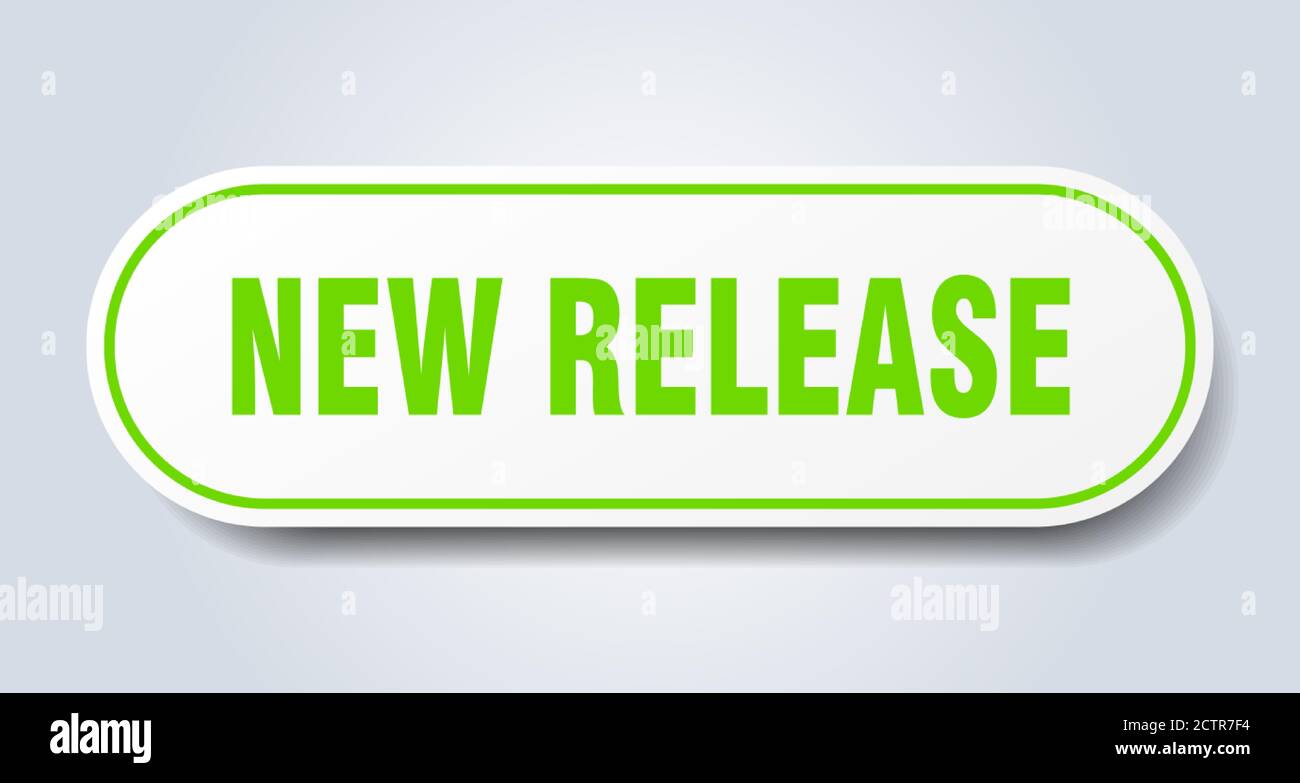 new release sign. rounded isolated sticker. white button Stock Vector ...