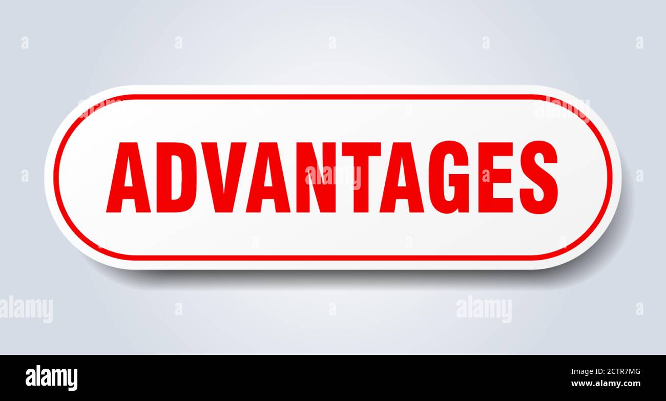 advantages sign. rounded isolated sticker. white button Stock Vector ...