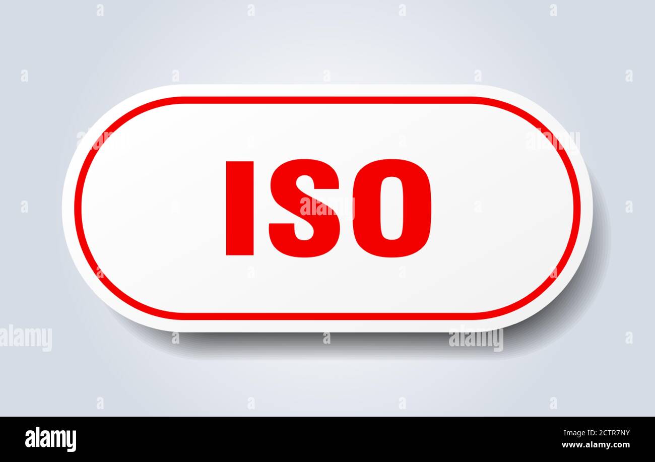 iso sign. rounded isolated sticker. white button Stock Vector Image ...