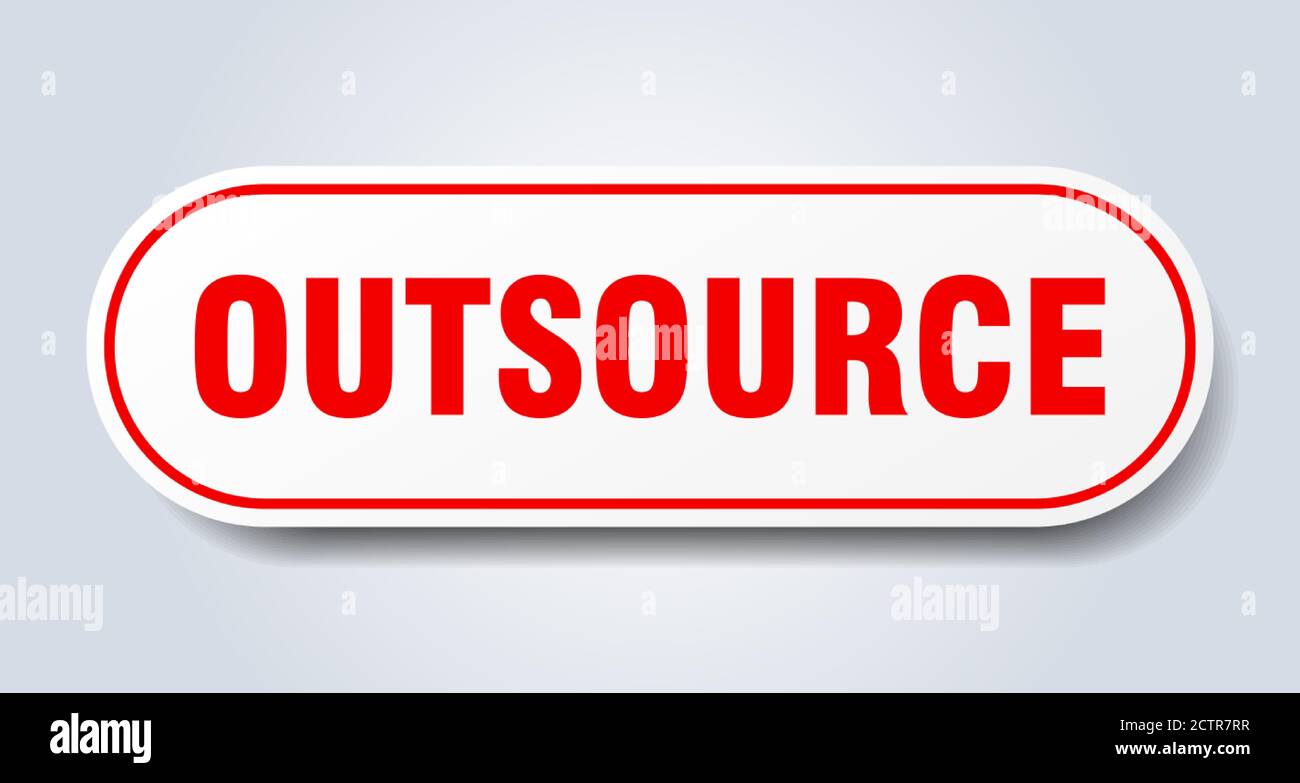 outsource sign. rounded isolated sticker. white button Stock Vector ...