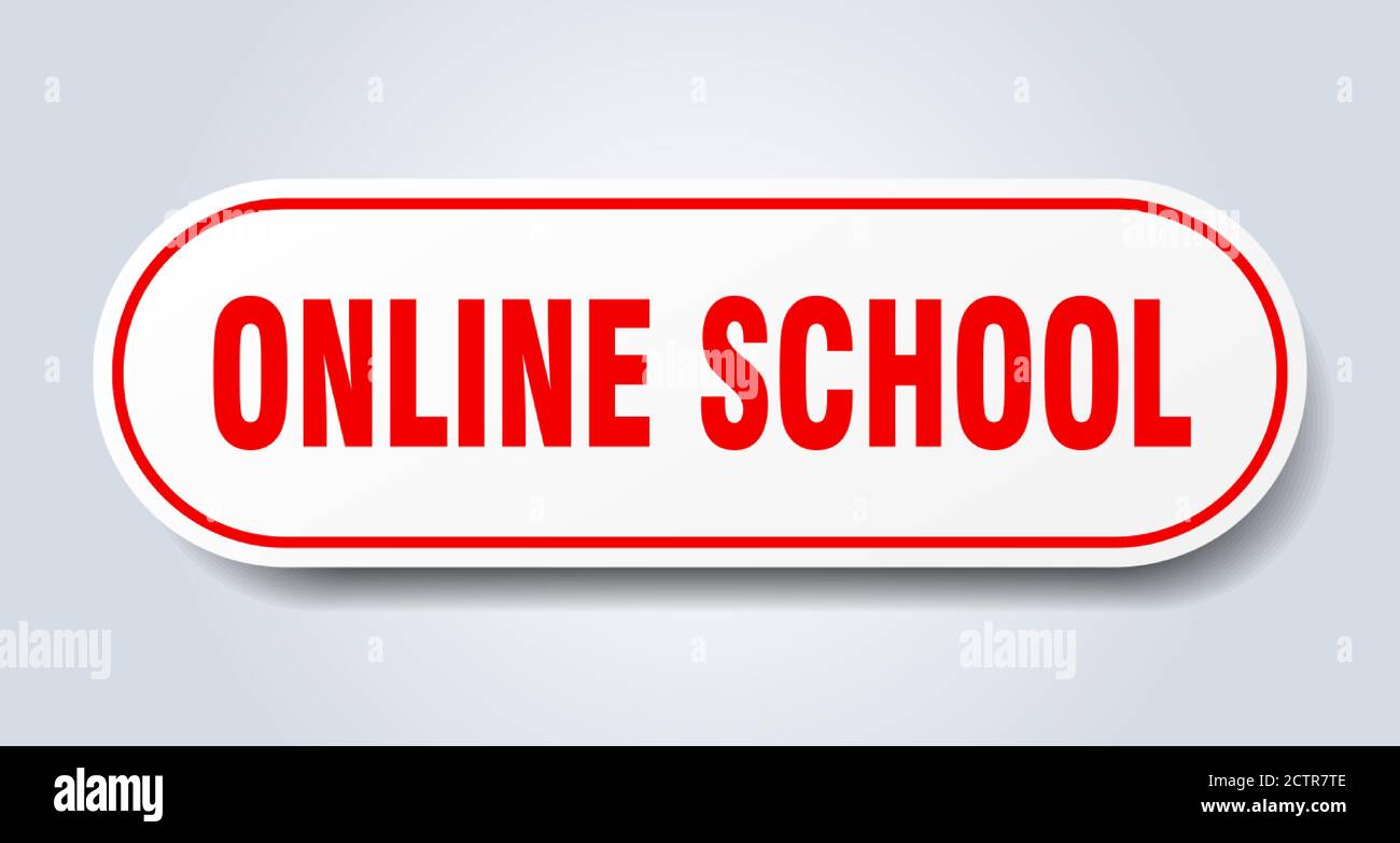 online school sign. rounded isolated sticker. white button Stock Vector ...