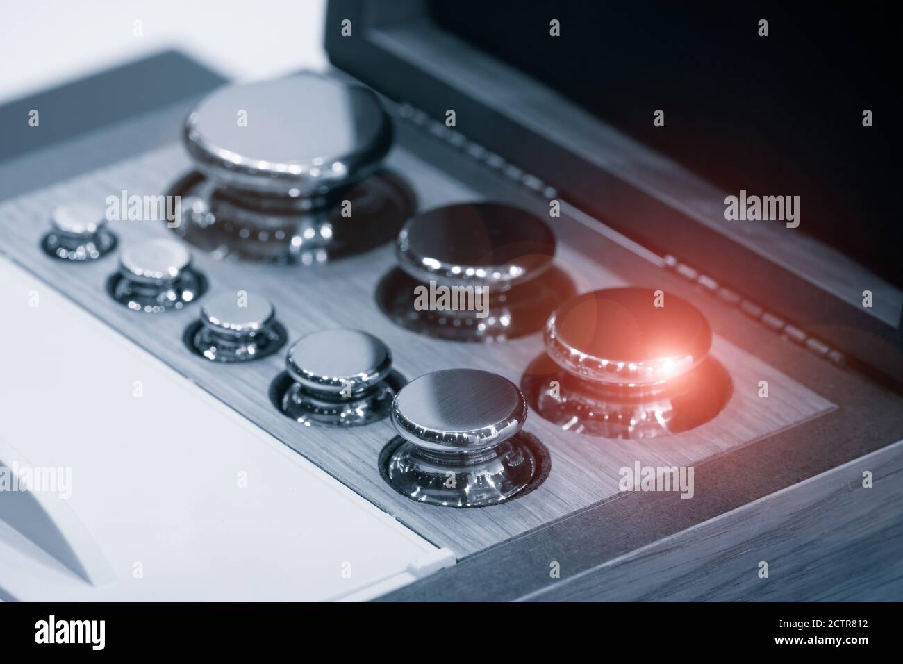 Set of standard weight in box for calibration process quality control ...
