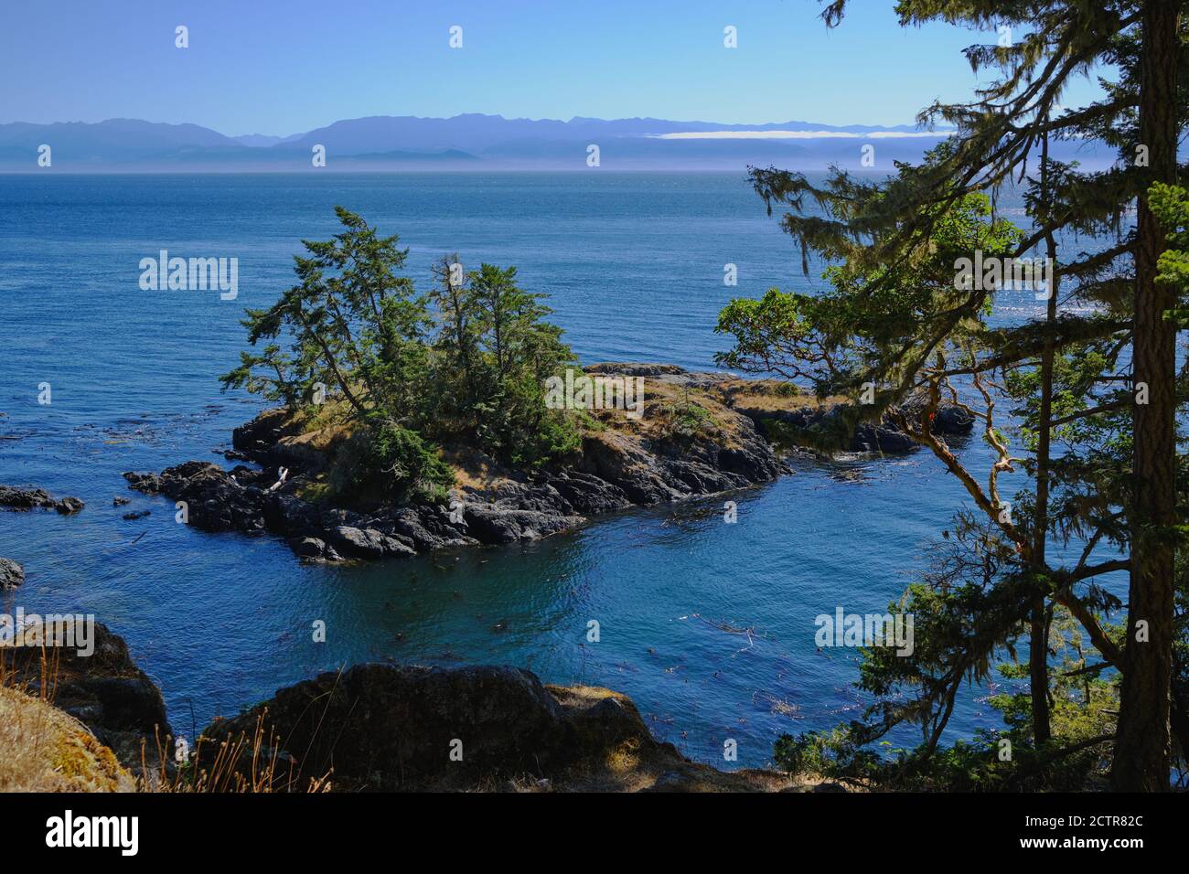 Views of forested islets and Olympic Mountains of Washington State from ...