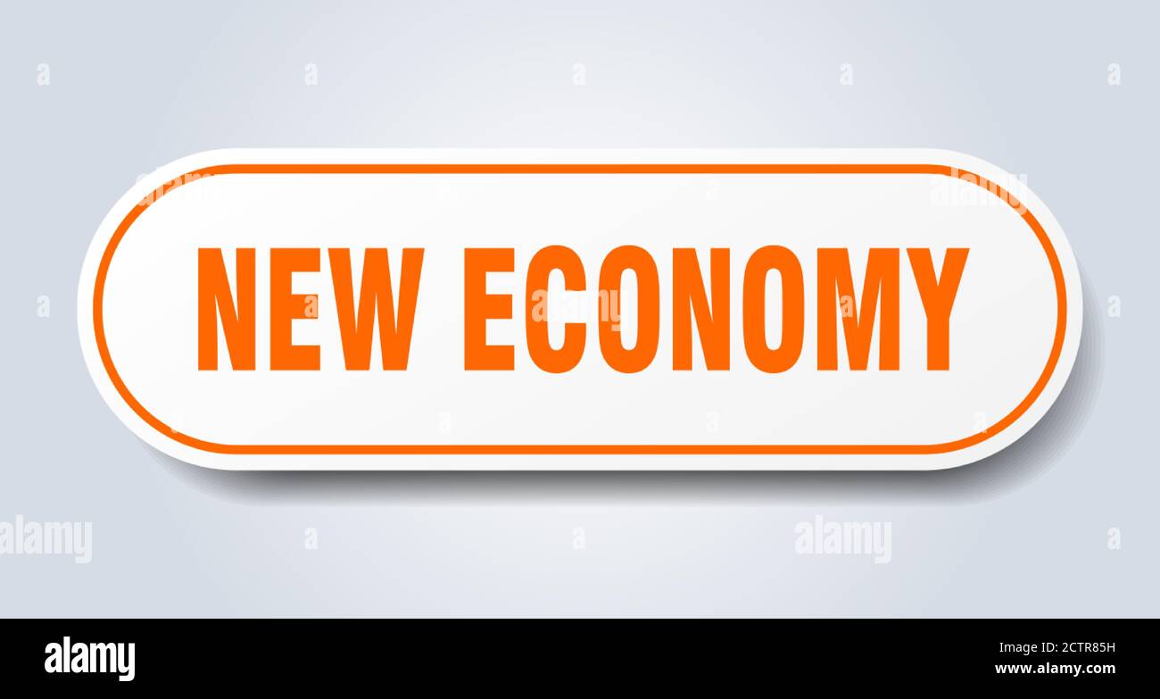 new economy sign. rounded isolated sticker. white button Stock Vector ...
