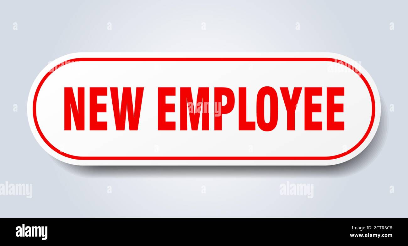new employee sign. rounded isolated sticker. white button Stock Vector ...