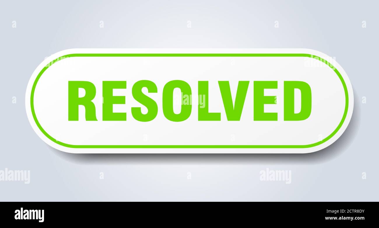 resolved sign. rounded isolated sticker. white button Stock Vector ...