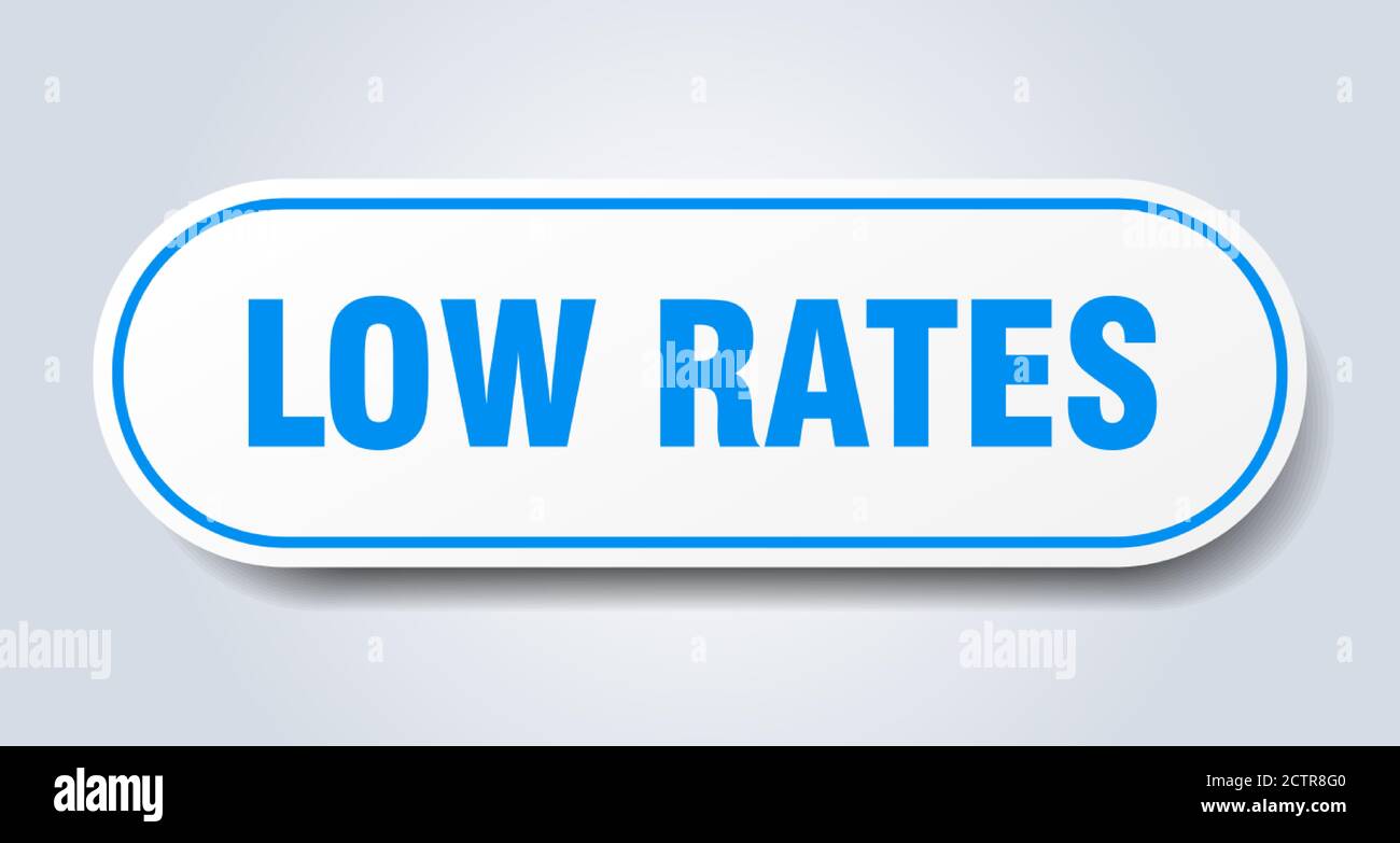low rates sign. rounded isolated sticker. white button Stock Vector ...