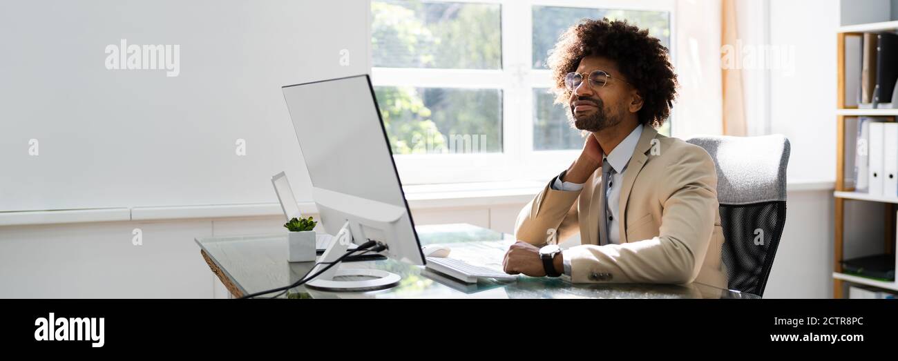 Neck Pain Stress. Bad Posture In Posture At Computer Stock Photo - Alamy