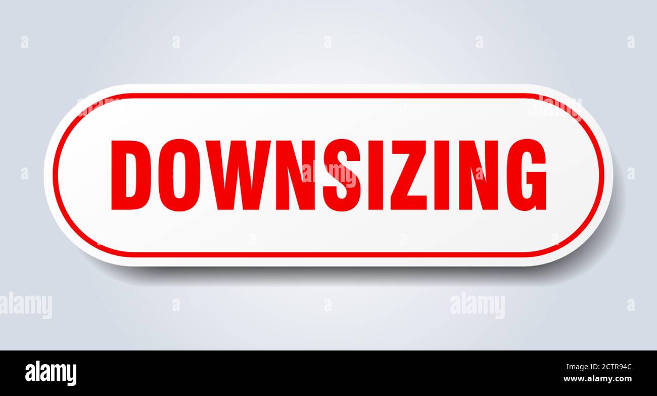 downsizing sign. rounded isolated sticker. white button Stock Vector ...