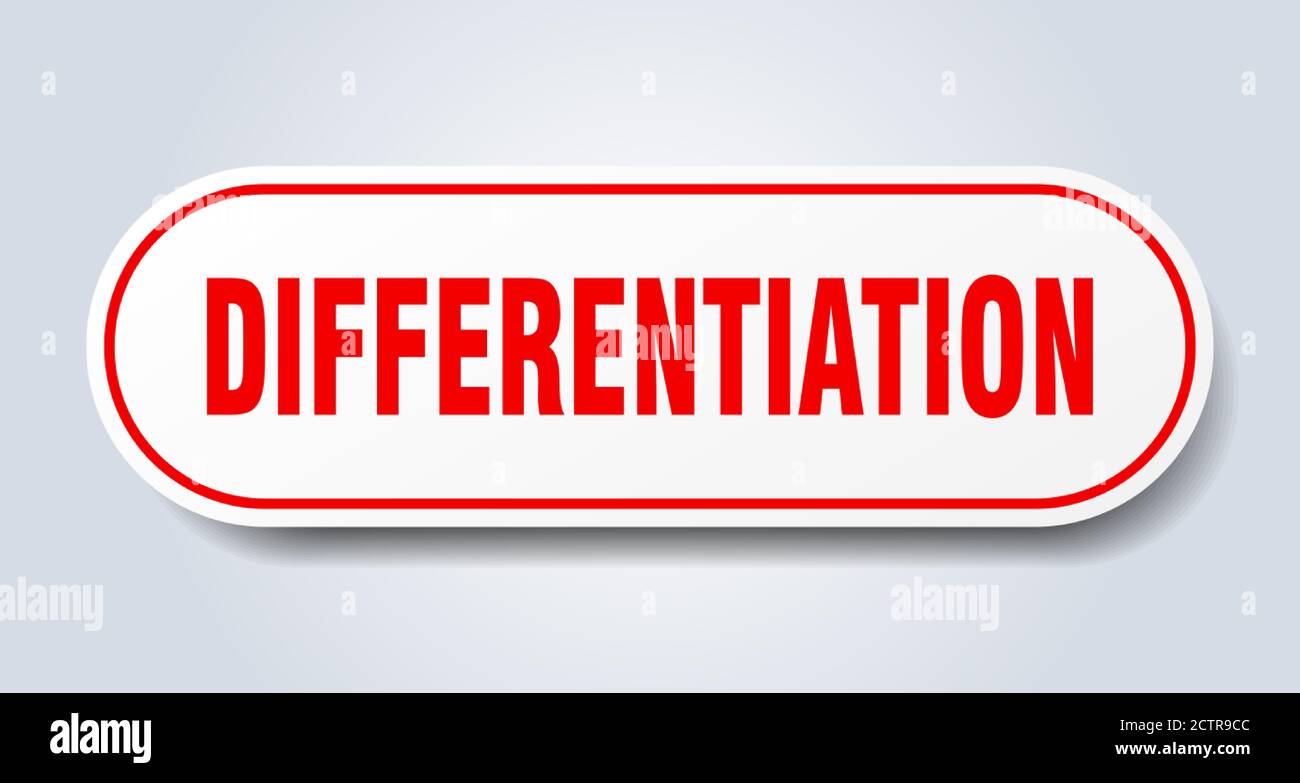 differentiation sign. rounded isolated sticker. white button Stock ...