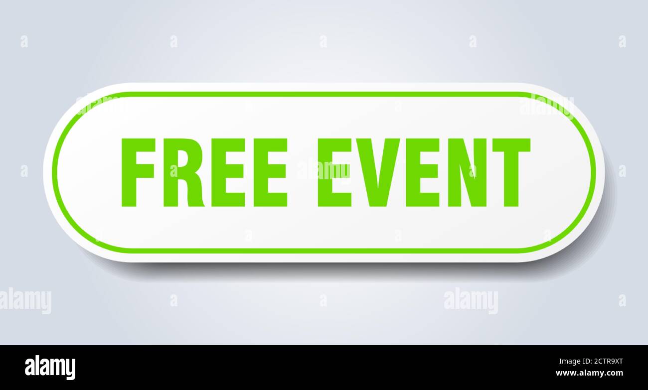 free event sign. rounded isolated sticker. white button Stock Vector ...