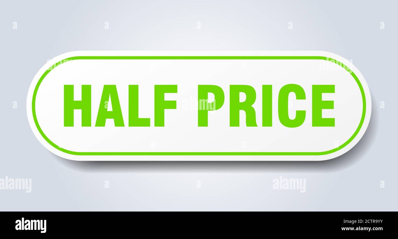 half price sign. rounded isolated sticker. white button Stock Vector ...