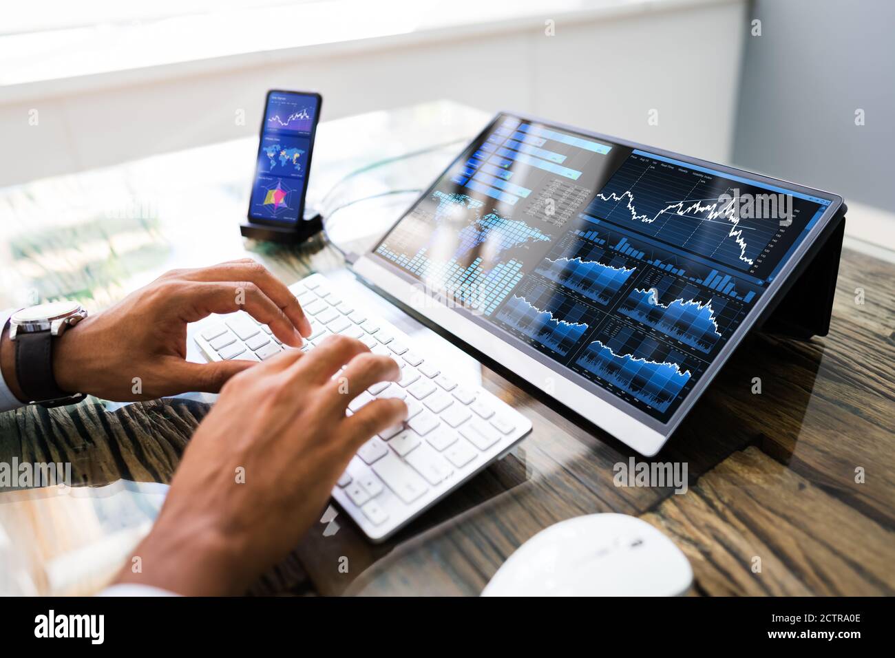 Financial Data Analytics On Mobile Phone With External Screen Stock ...