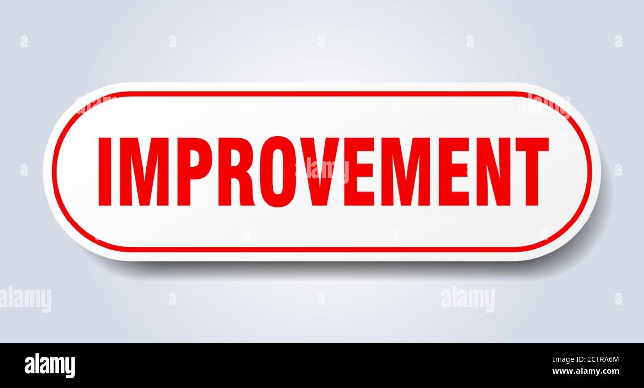 improvement sign. rounded isolated sticker. white button Stock Vector ...