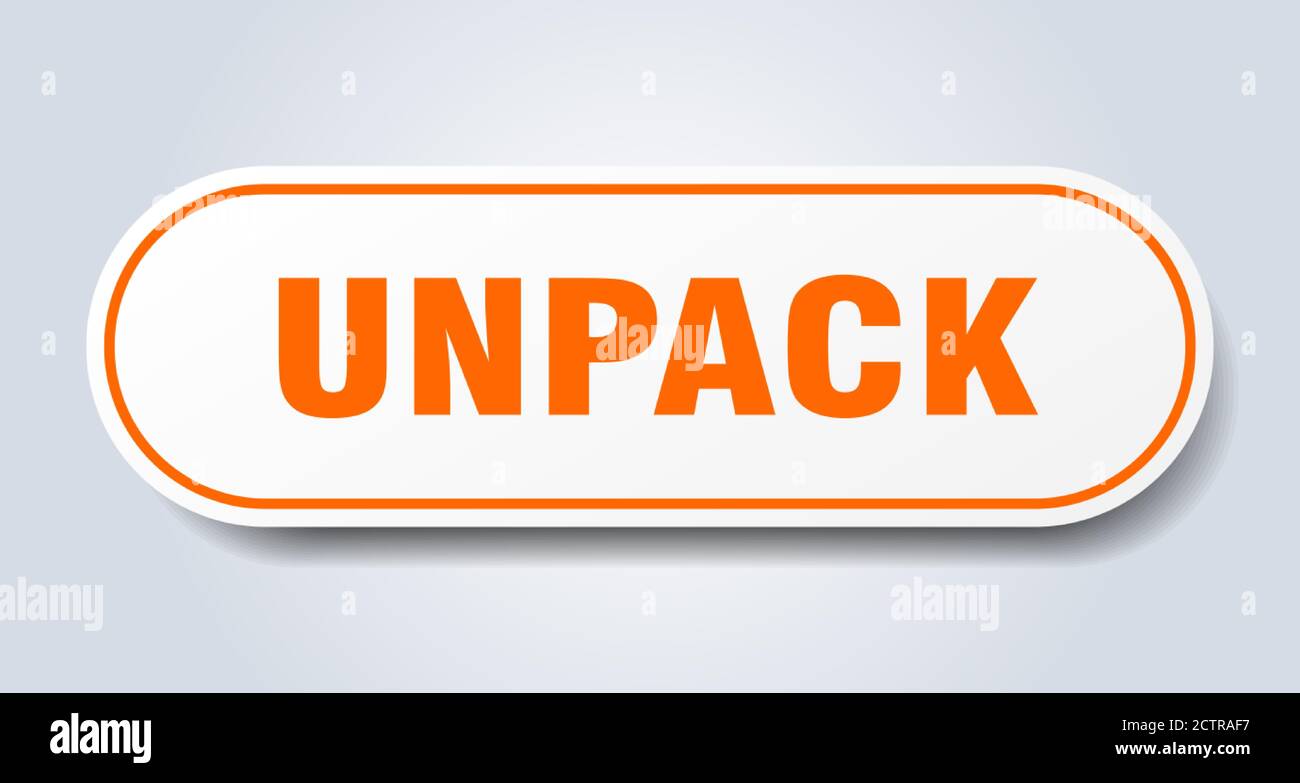 unpack sign. rounded isolated sticker. white button Stock Vector Image ...