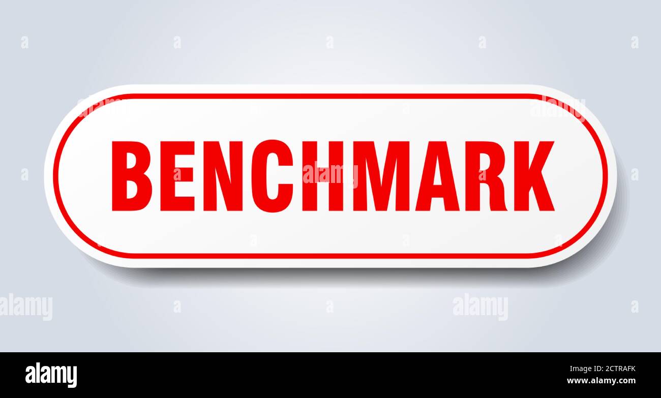 benchmark sign. rounded isolated sticker. white button Stock Vector ...
