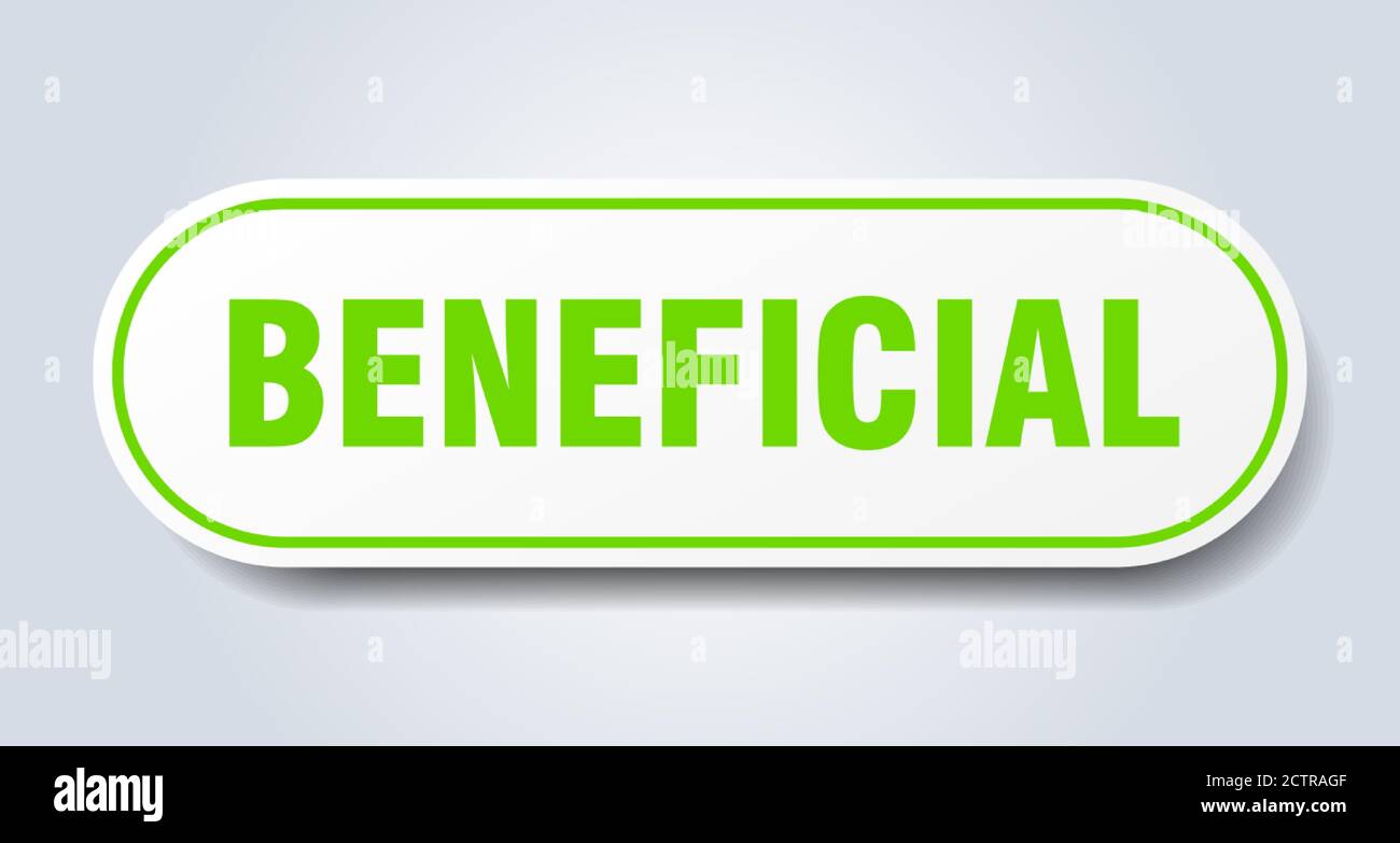 beneficial sign. rounded isolated sticker. white button Stock Vector ...