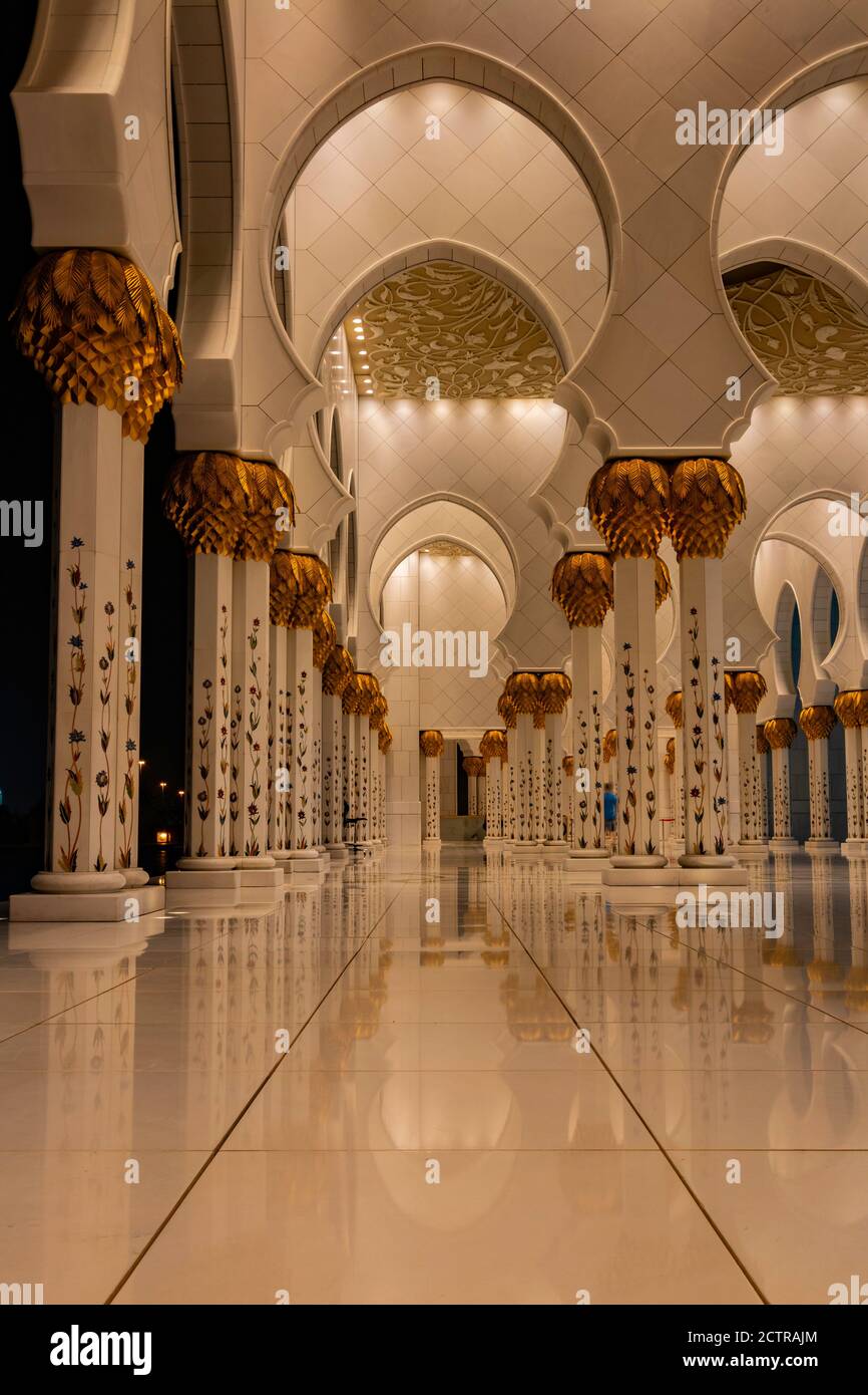 A beautiful hallway at the edge of the Sheikh Zayed Grand Mosque in Abu ...