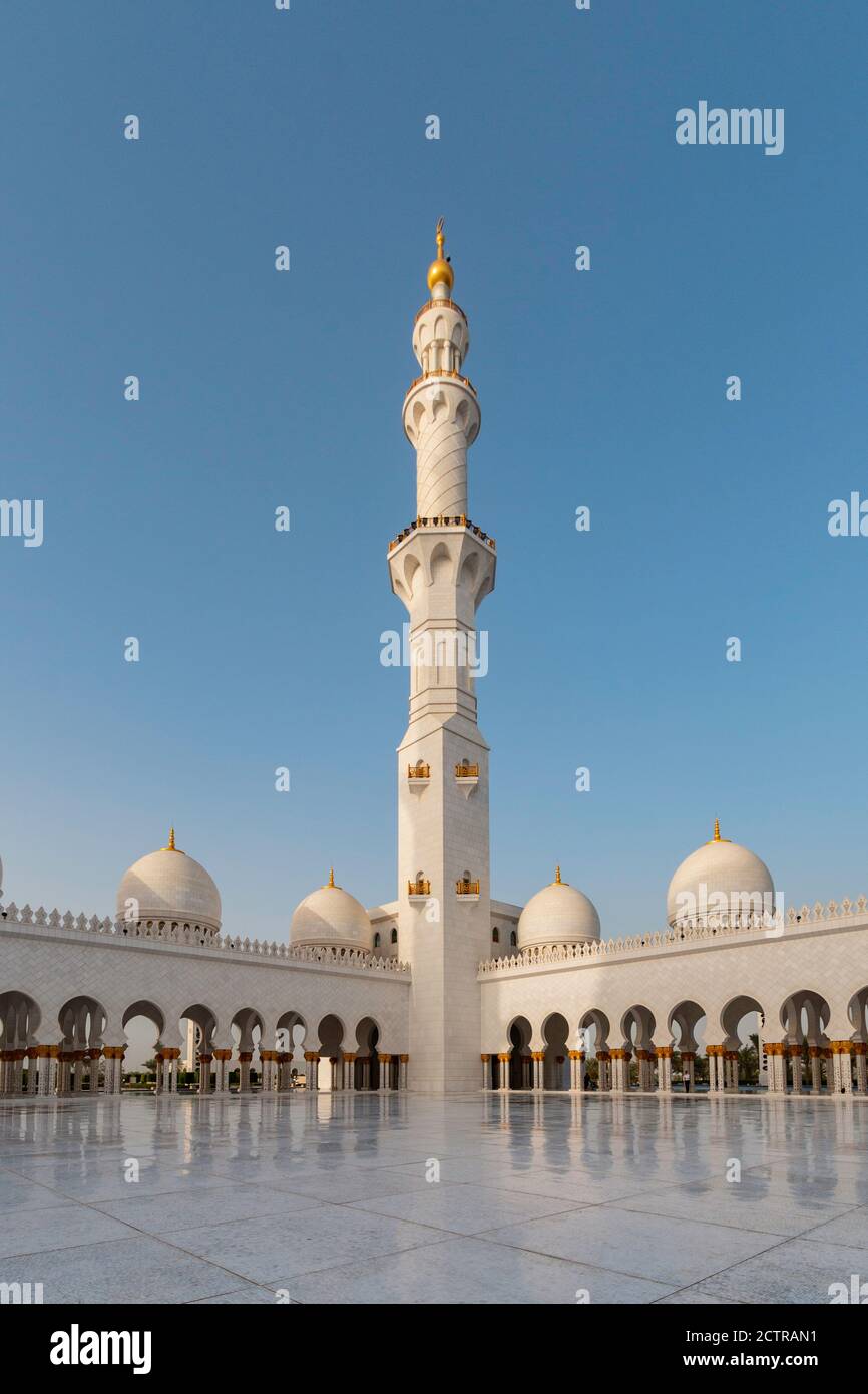A single minaret at the corner of the Sheikh Zayed Grand Mosque in Abu ...