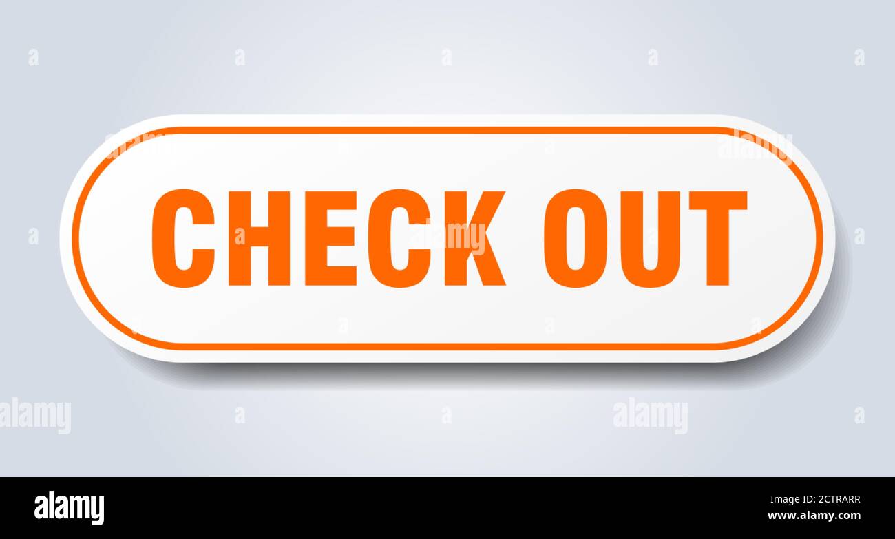 check out sign. rounded isolated sticker. white button Stock Vector ...