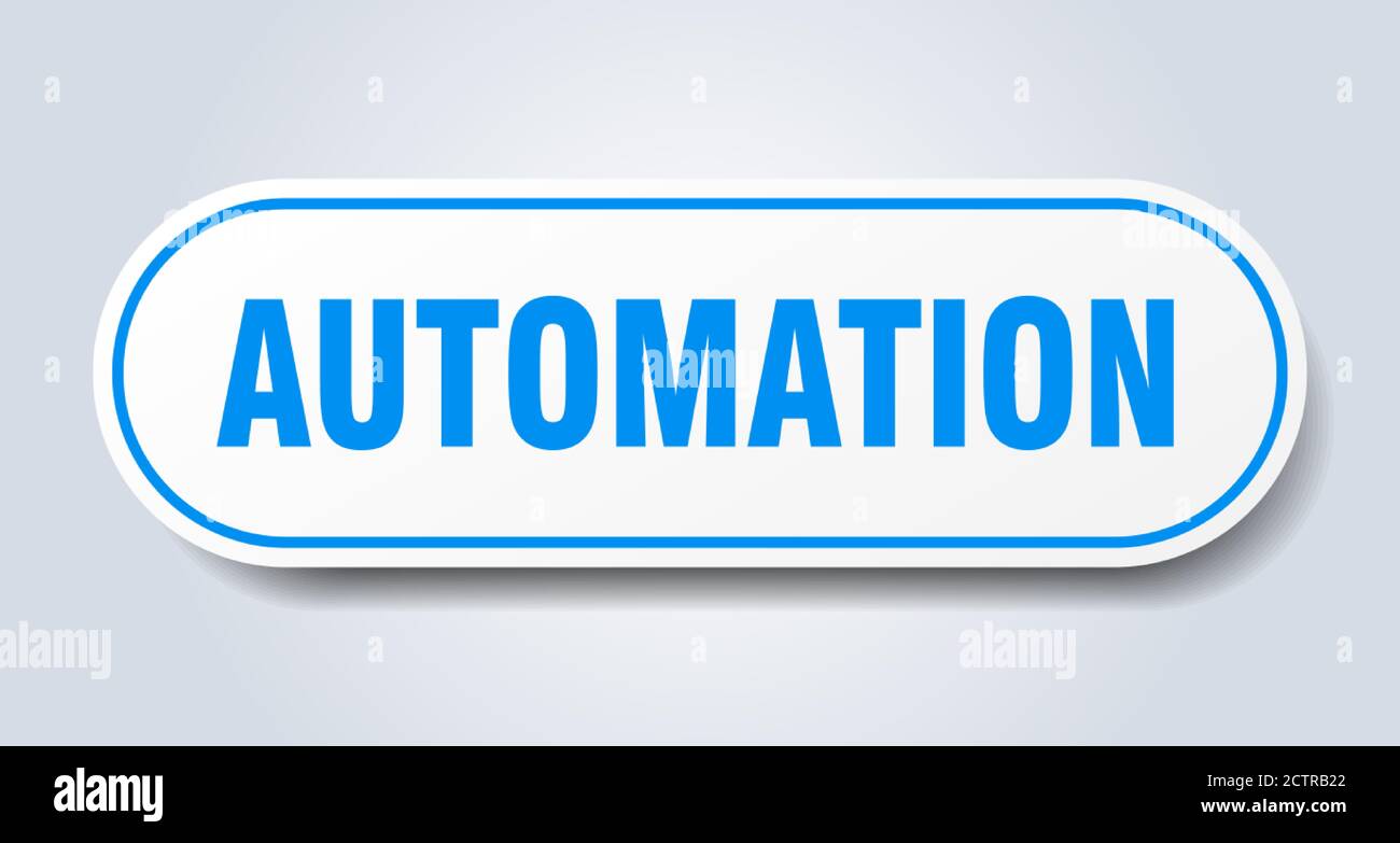 automation sign. rounded isolated sticker. white button Stock Vector ...