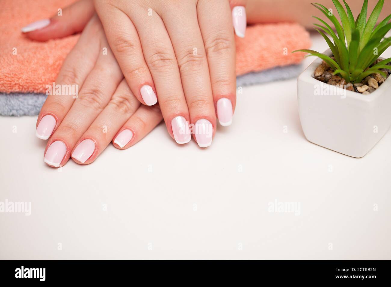 The picture of female hands with perfectly done manicure Stock Photo ...