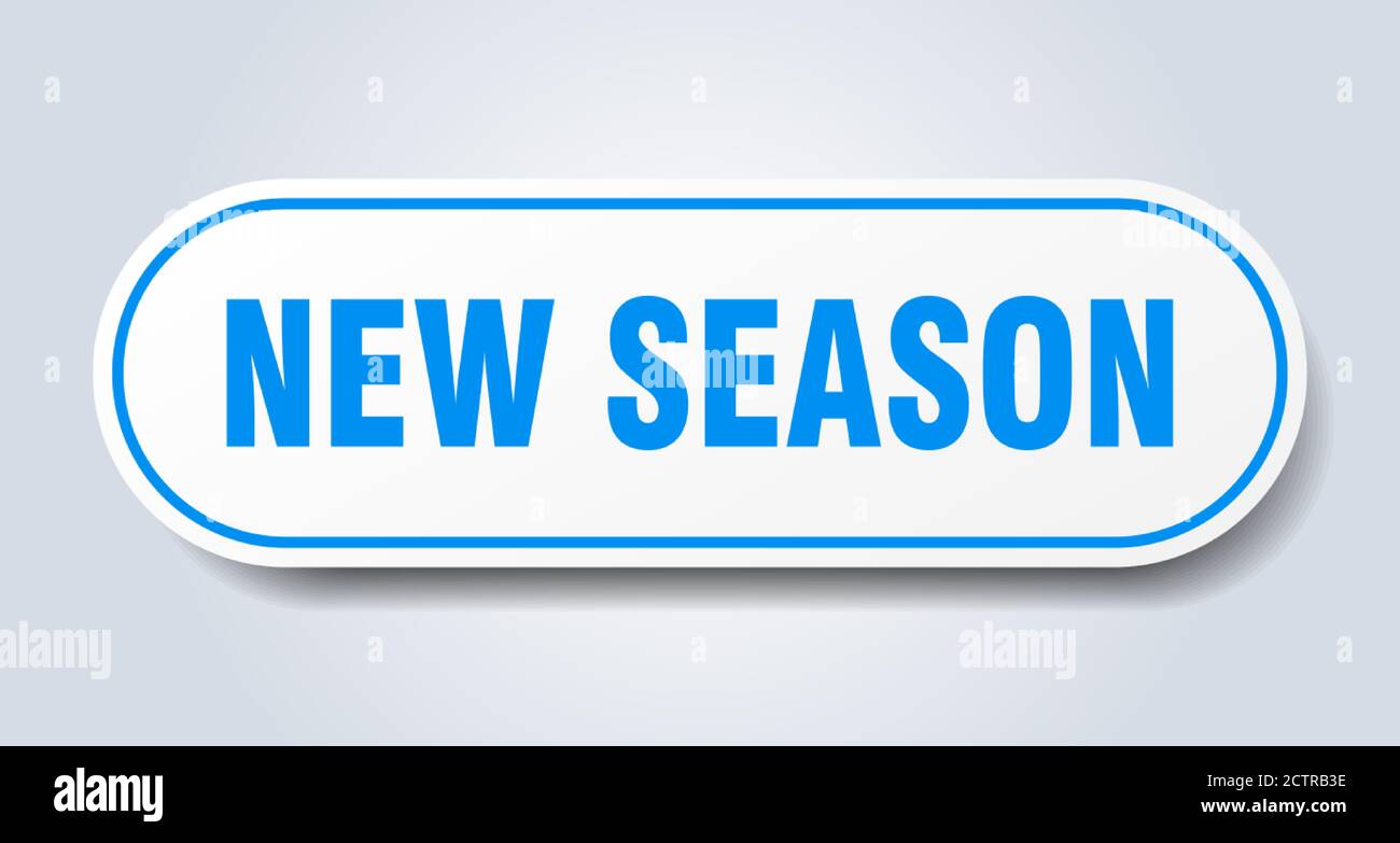 new season sign. rounded isolated sticker. white button Stock Vector ...