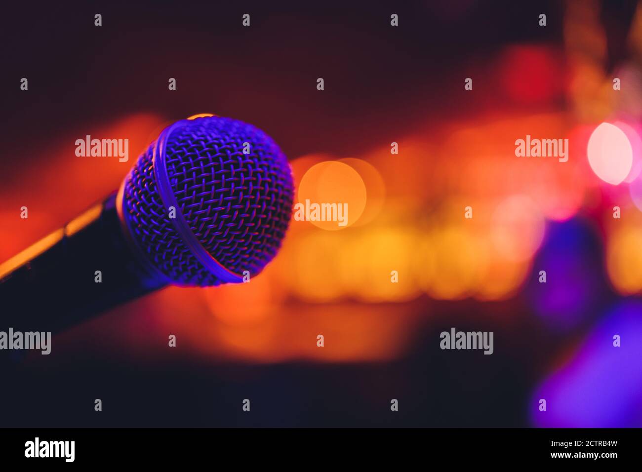 Close up of microphone in concert hall or conference room Stock Photo ...